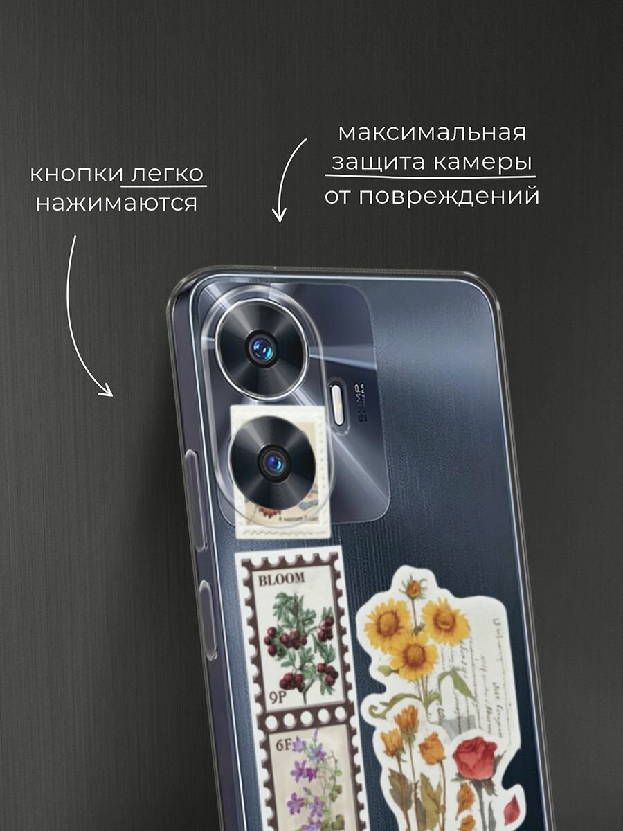 Силиконовый чехол на Realme C55 / Реалми C55 с принтом Марки с цветами — фото 1