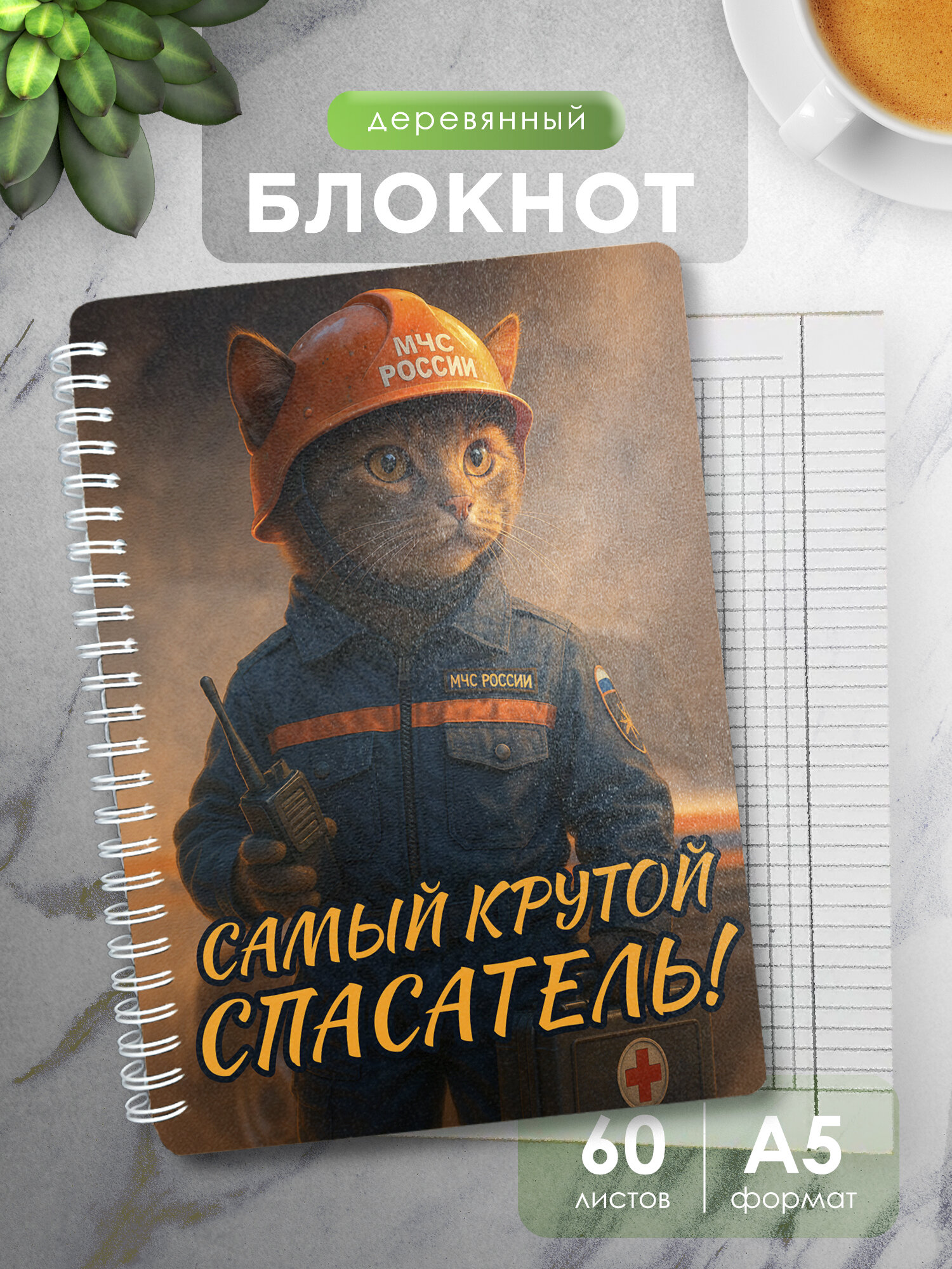 Деревянный блокнот ко дню спасателя в подарок для МЧС