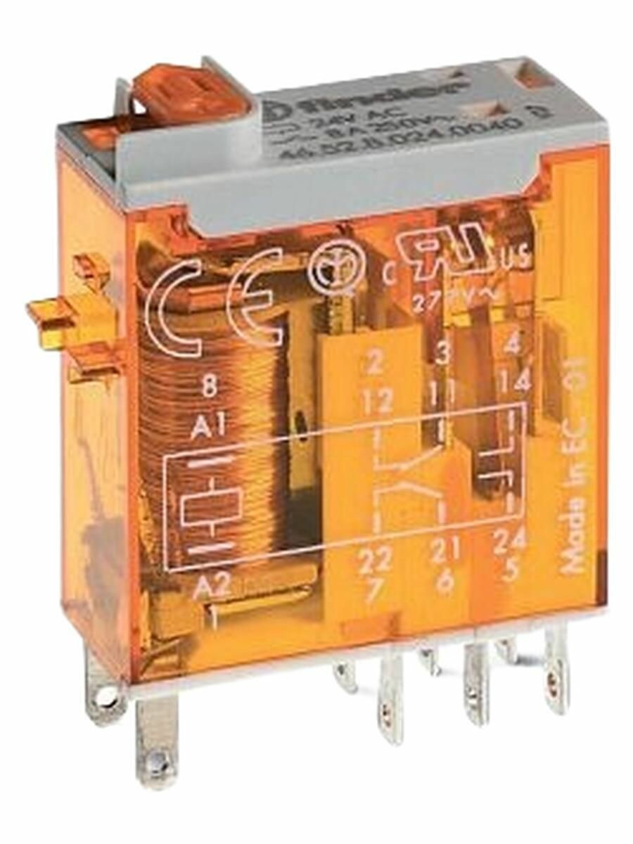 Реле миниатюрное промышленное втычные контакты AgNi 2CO 8A блокируемая кнопка Тест +индикатор FINDER