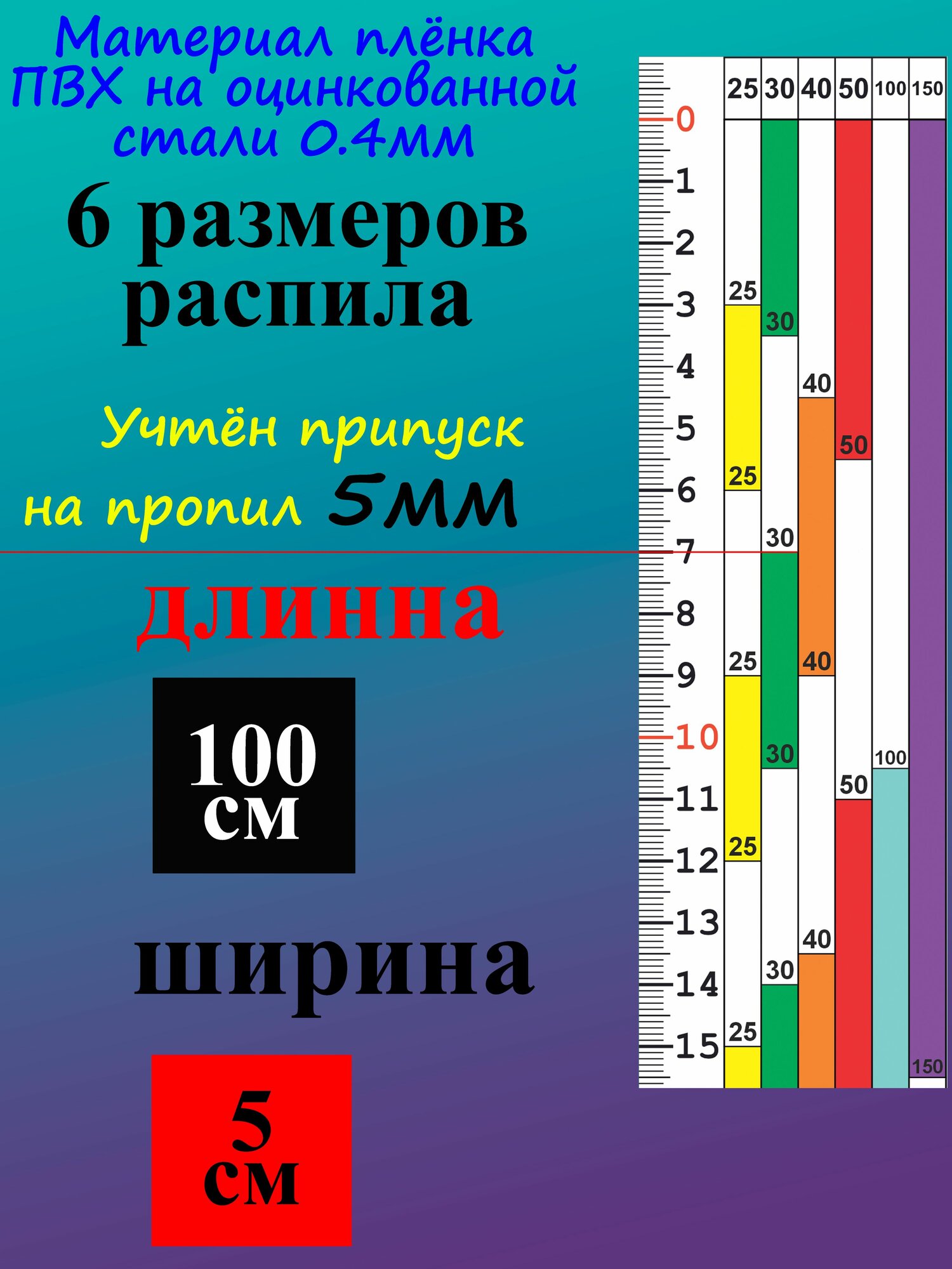Линейка для пилорамы ПВХ 100см, пропил 5мм, сталь