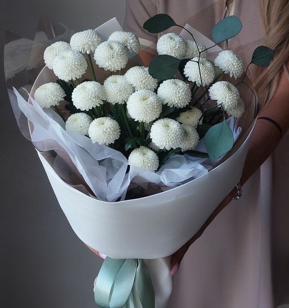 Цветы живые букет из кустовой хризантемы "Северная тишина" Flor2u