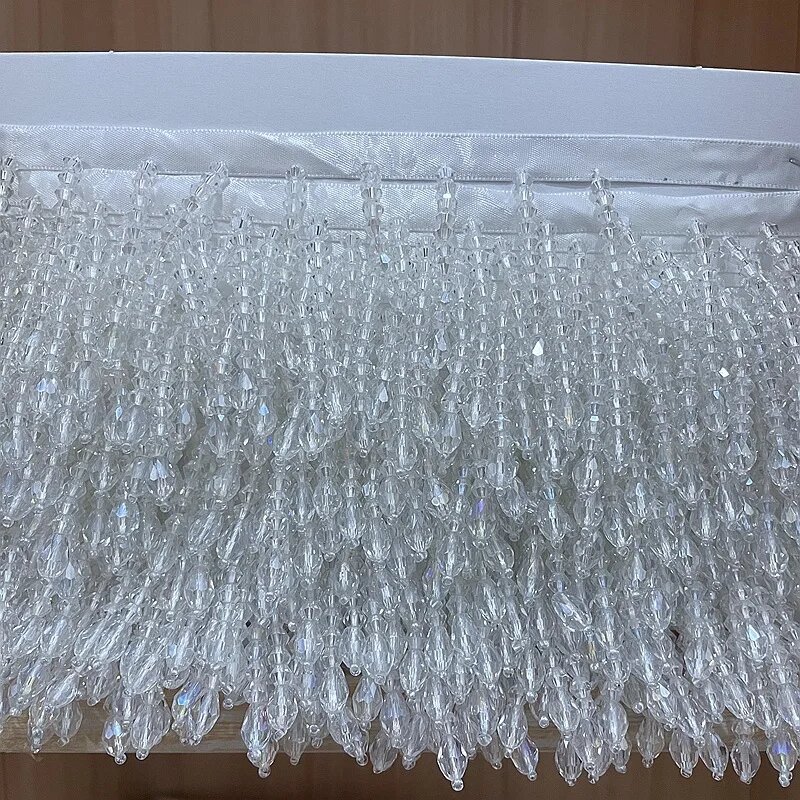 Кружевная лента с кристаллами и бахромой 0,5 м White