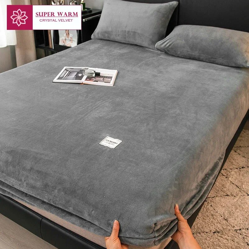 WASART Плюшевая простыня коралловый флис двуспальная Серый, Pillowcase No sheet, picture color-2