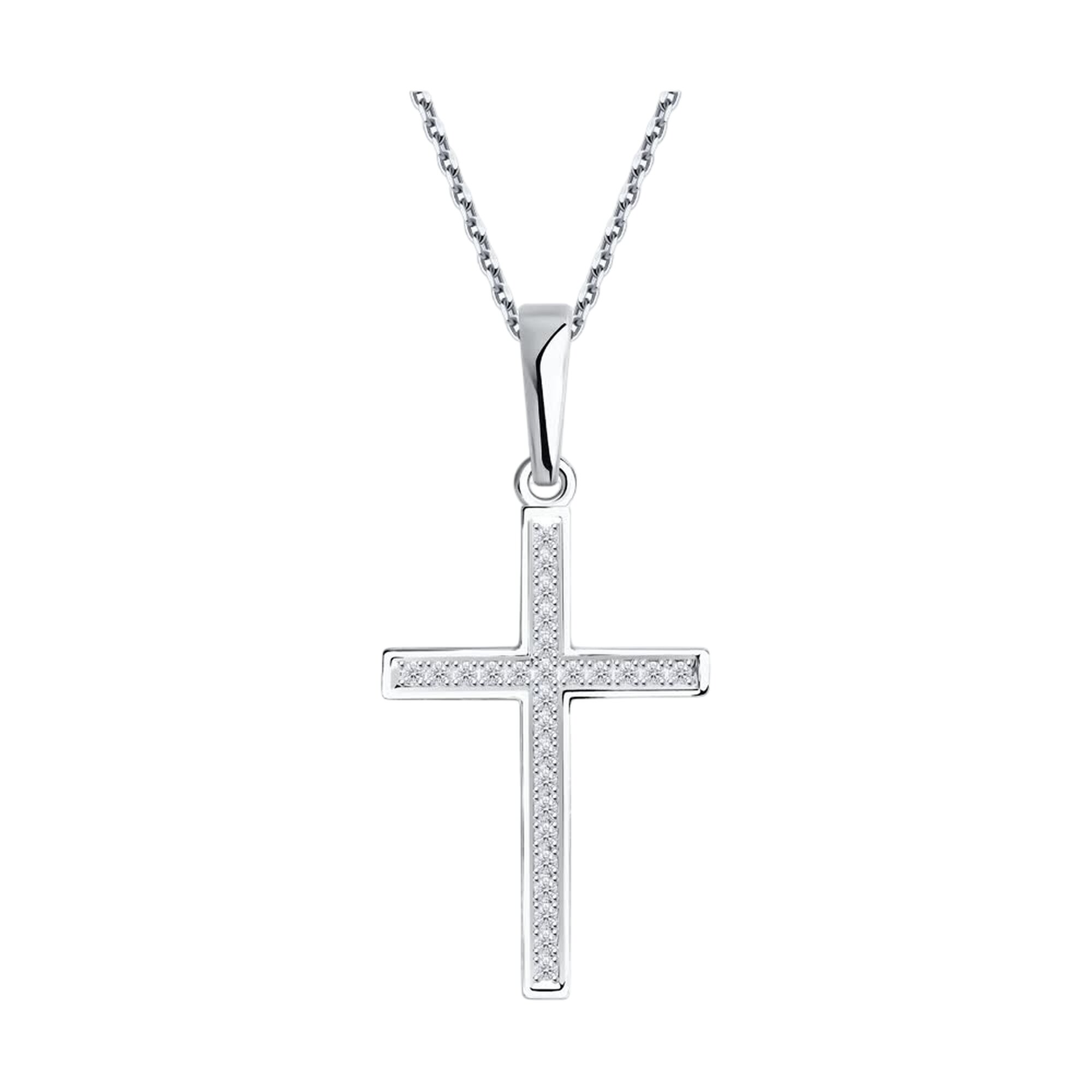 Крестик, белое золото, 585 проба, бриллиант