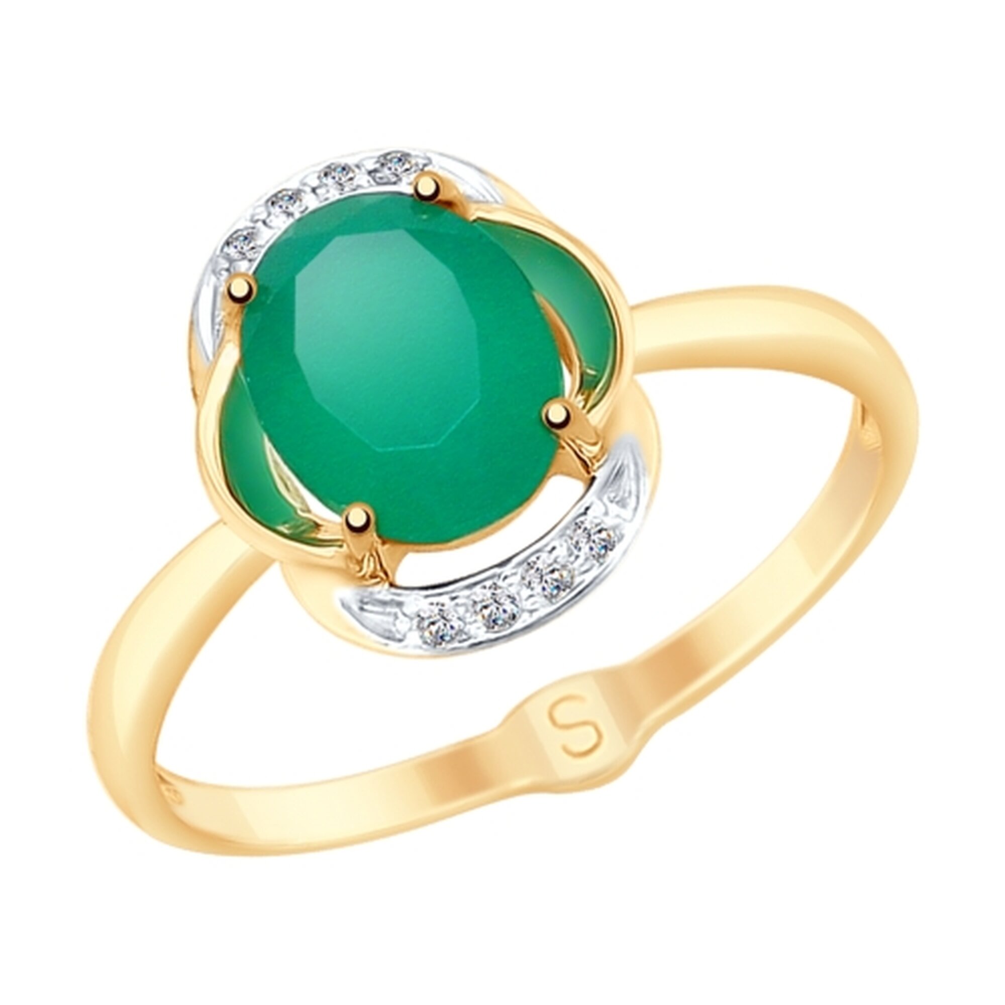 Кольцо, красное золото, 585 проба, агат, фианит