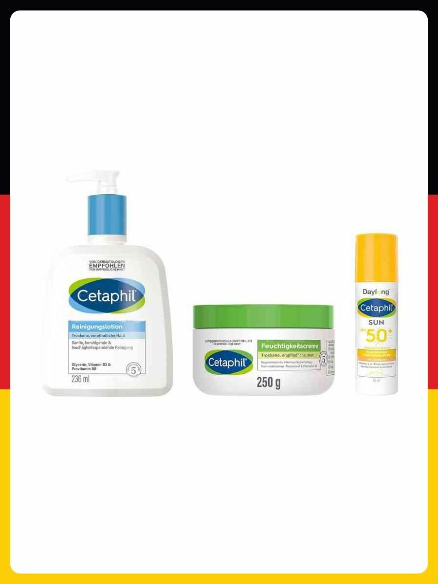 Набор Cetaphil Care Set: очищение, увлажнение с кремом и защита от ультрафиолета, 1 набор