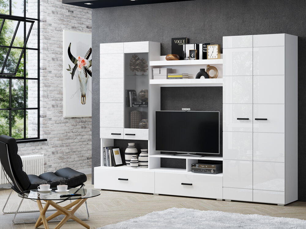 Гостиная Гамма-17 МДФ белый глянец/белый (Регион 058)