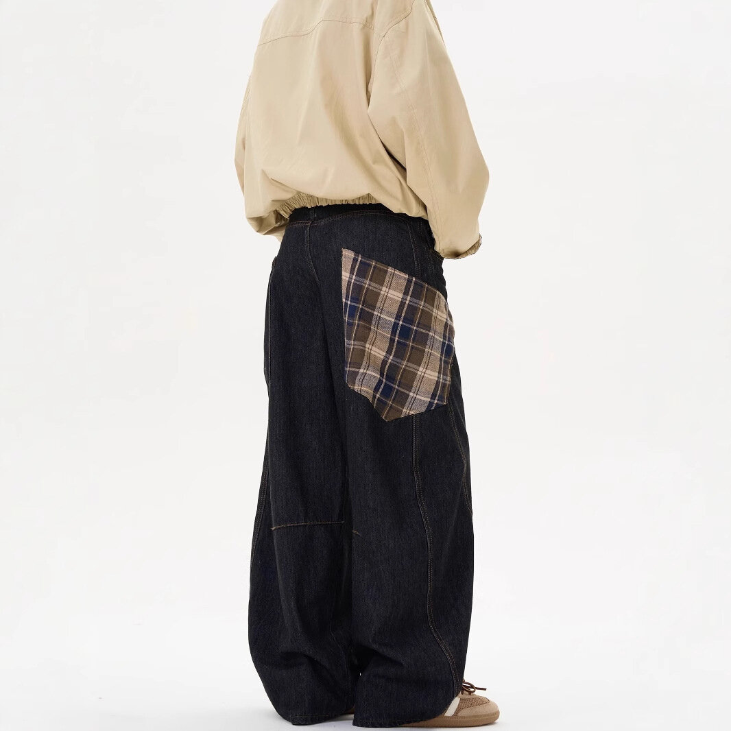 JYL Джинсы Мужские Буткют Винтажные Дизайн Свободные Широкие Длинные Деним, Размер_XXXL