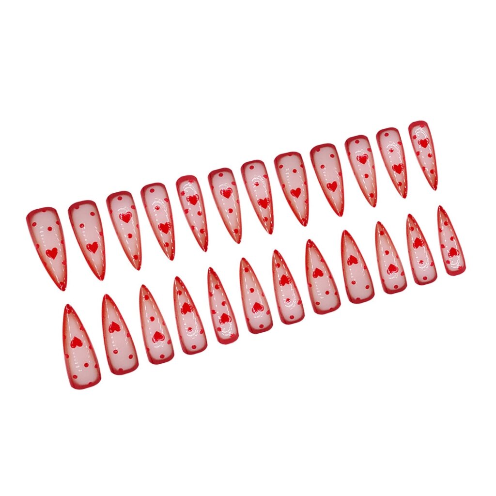Валентина Пресс на Ногте Миндаль Поддельный Ноготь Глянцевый Дизайн Накладной Ноготь Полное Покрытие Искусственный Акриловый Ноготь 24шт 12 Размеров