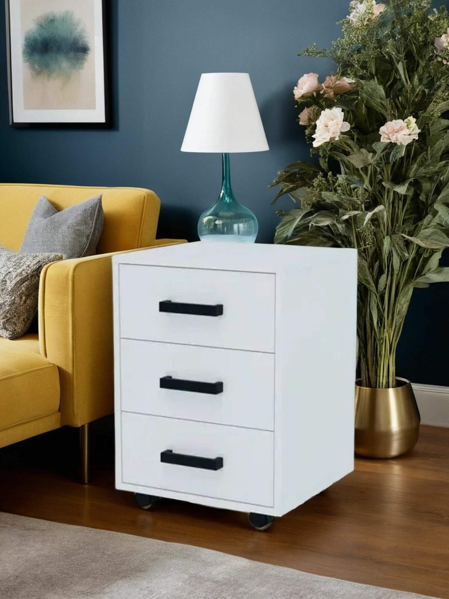 Тумба выкатная с 3 ящиками, 42х40х59 см, белый шёлк, 1 шт.