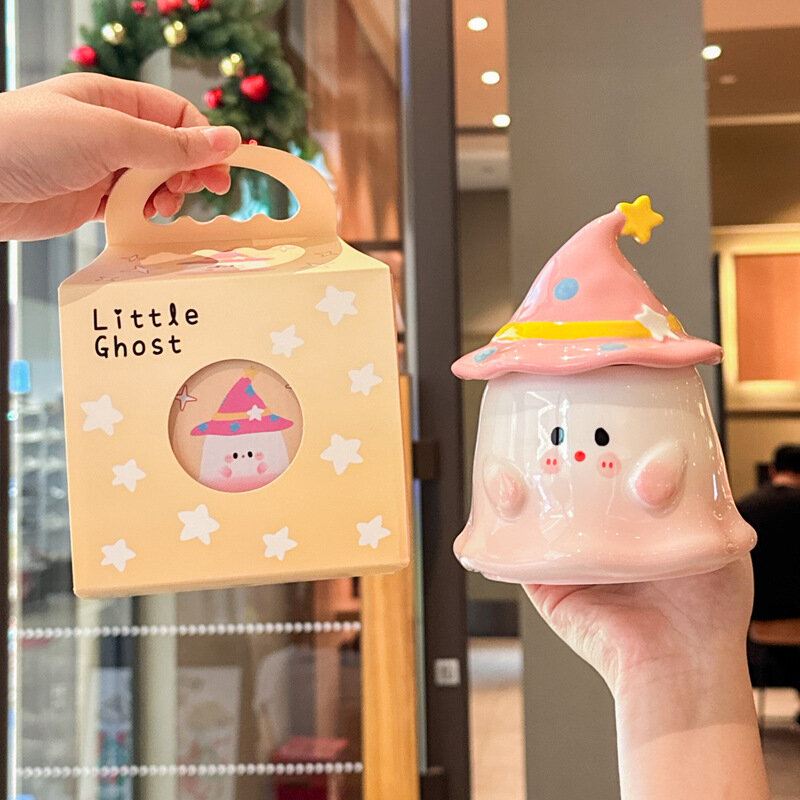 Милая и оригинальная кружка в виде привидения, керамическая кружка с крышкой, идеально подходит в качестве подарка или подарка на день рождения для мужчин.