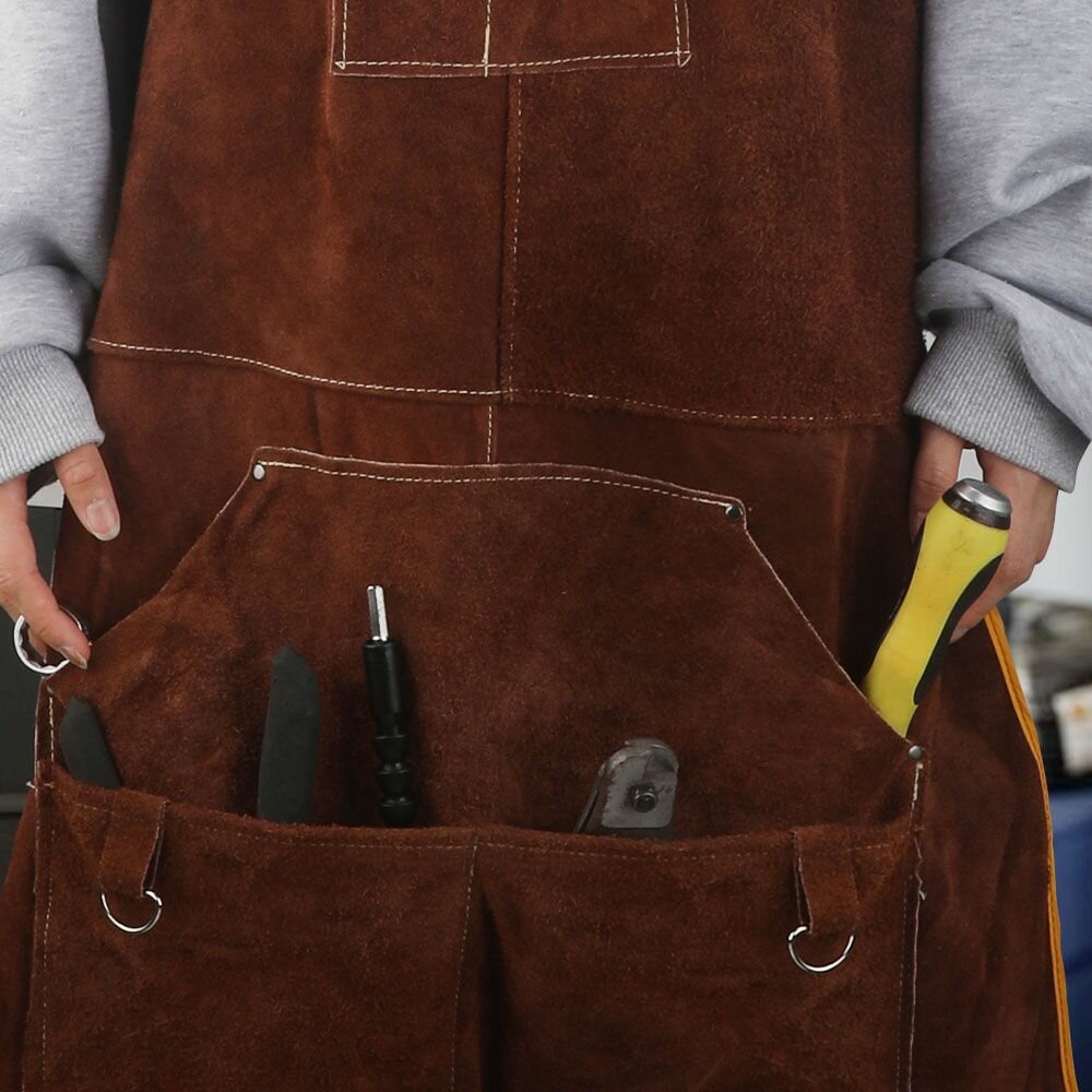 Фартук сварщика для мужчин и женщин, кожаный фартук премиум-класса для кулинарии, деревообработки, кузнечного дела, плотницкого дела с карманами для инструментов, жаропрочный, огнестойкий