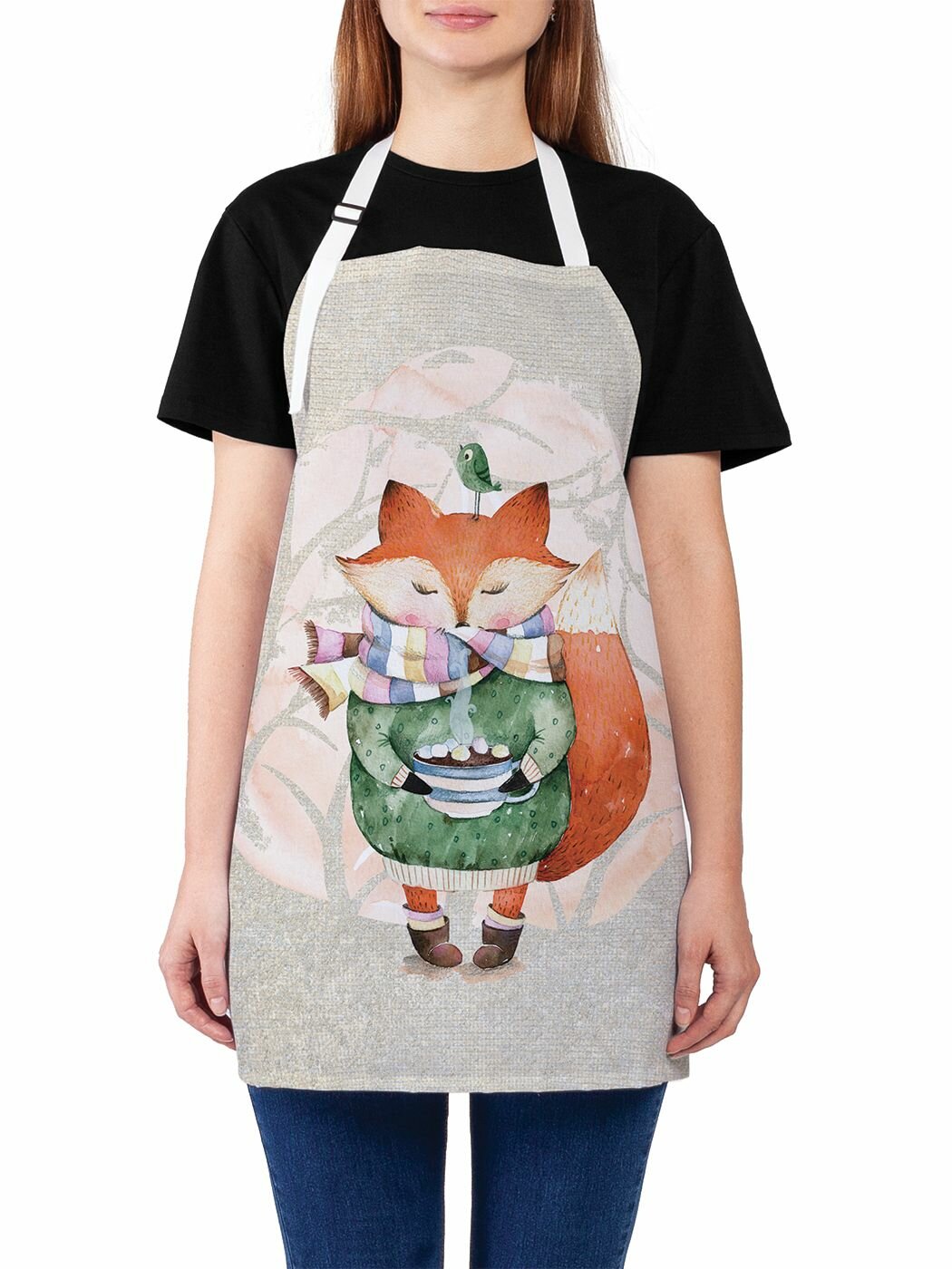 Фартук для кухни тканевый "Уютный лисенок" / водоотталкивающий, универсальный размер , JoyArty, серия Новый год