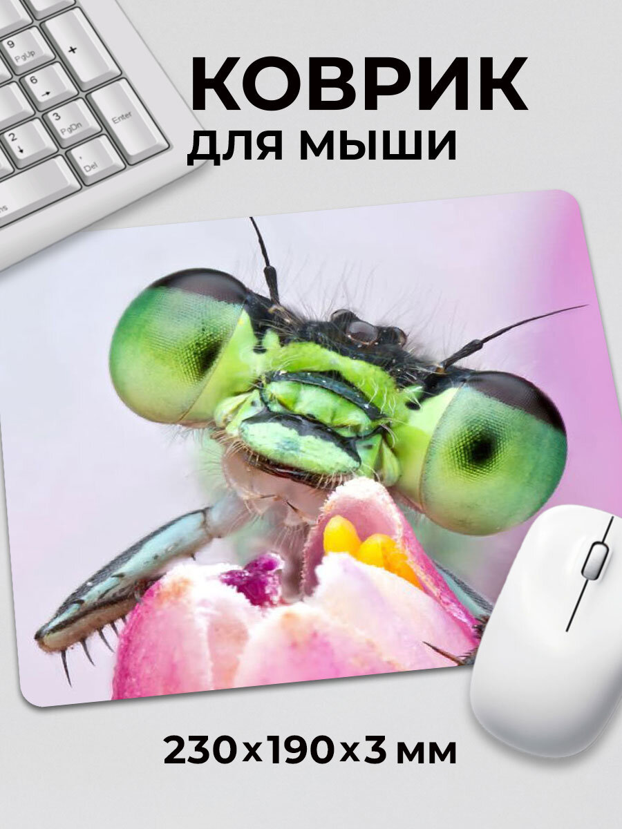 Коврик для мышки Стрекоза c тканевой поверхностью, на нескользящем резиновом основании 230x190x3 мм