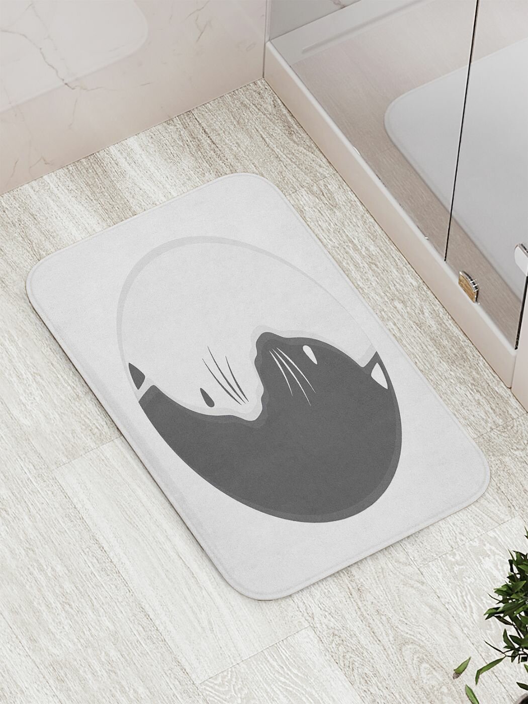 Коврик для ванной комнаты, туалета "Кошачий Инь и ян" противоскользящий, 52х77 см, JoyArty