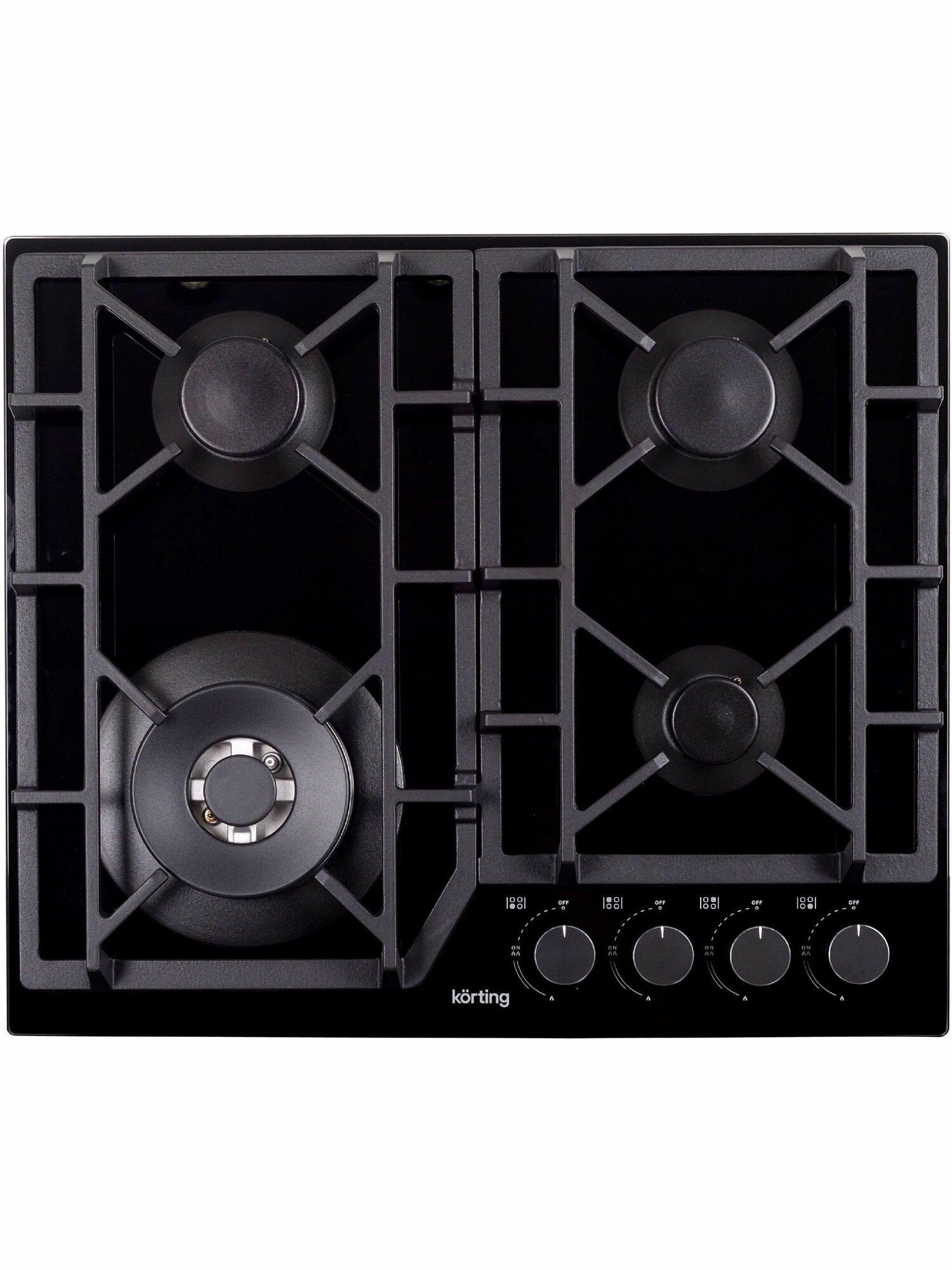 Встраиваемая газовая панель Korting HGG 6919 CTN, независимая, 4 конфорки, WOK конфорка, черное стекло