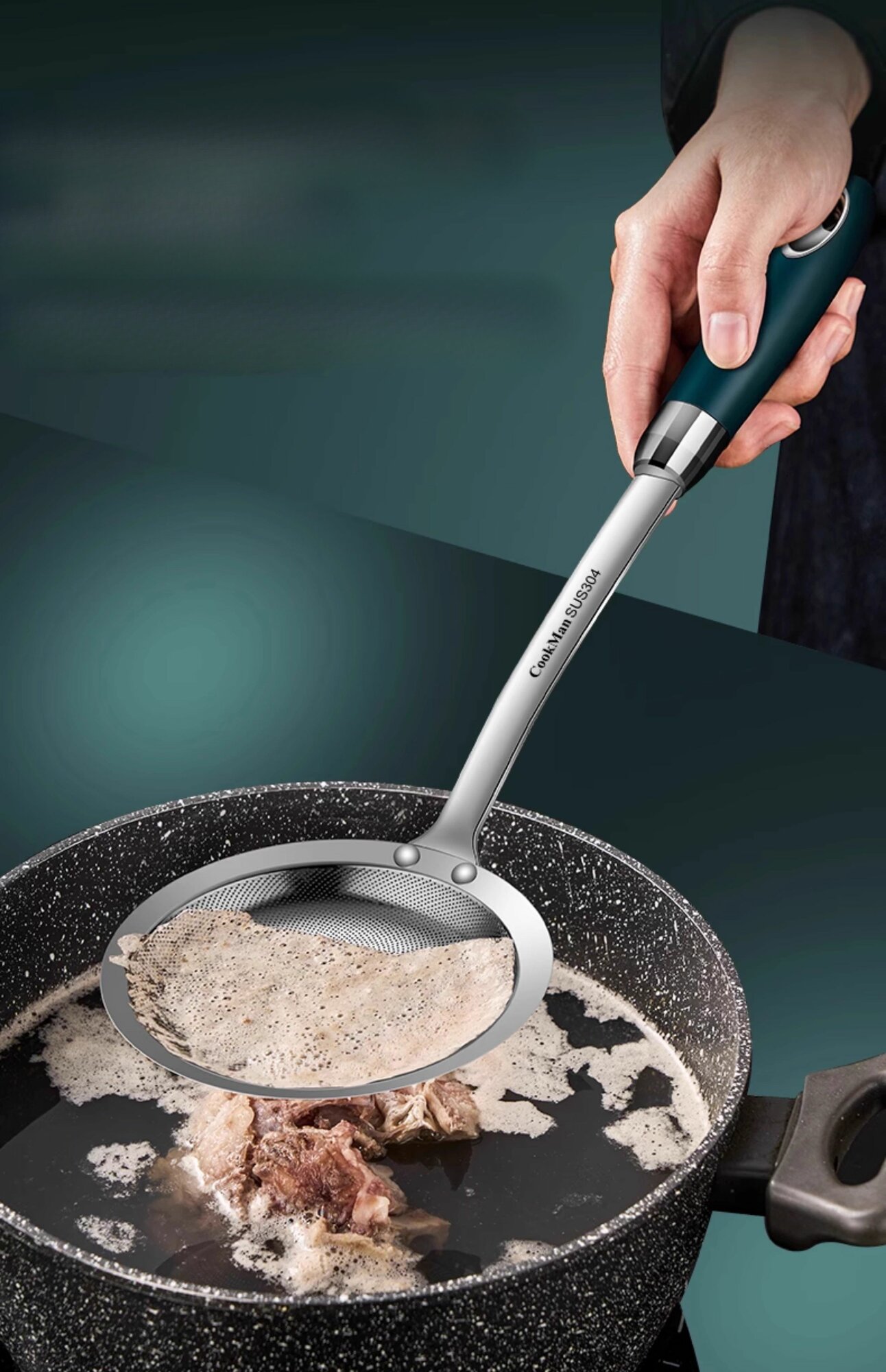 Ситец CookMan SUS304 для варки с удобной ручкой и металлическим лотком, 30 см, для кухни, лопатка для варки