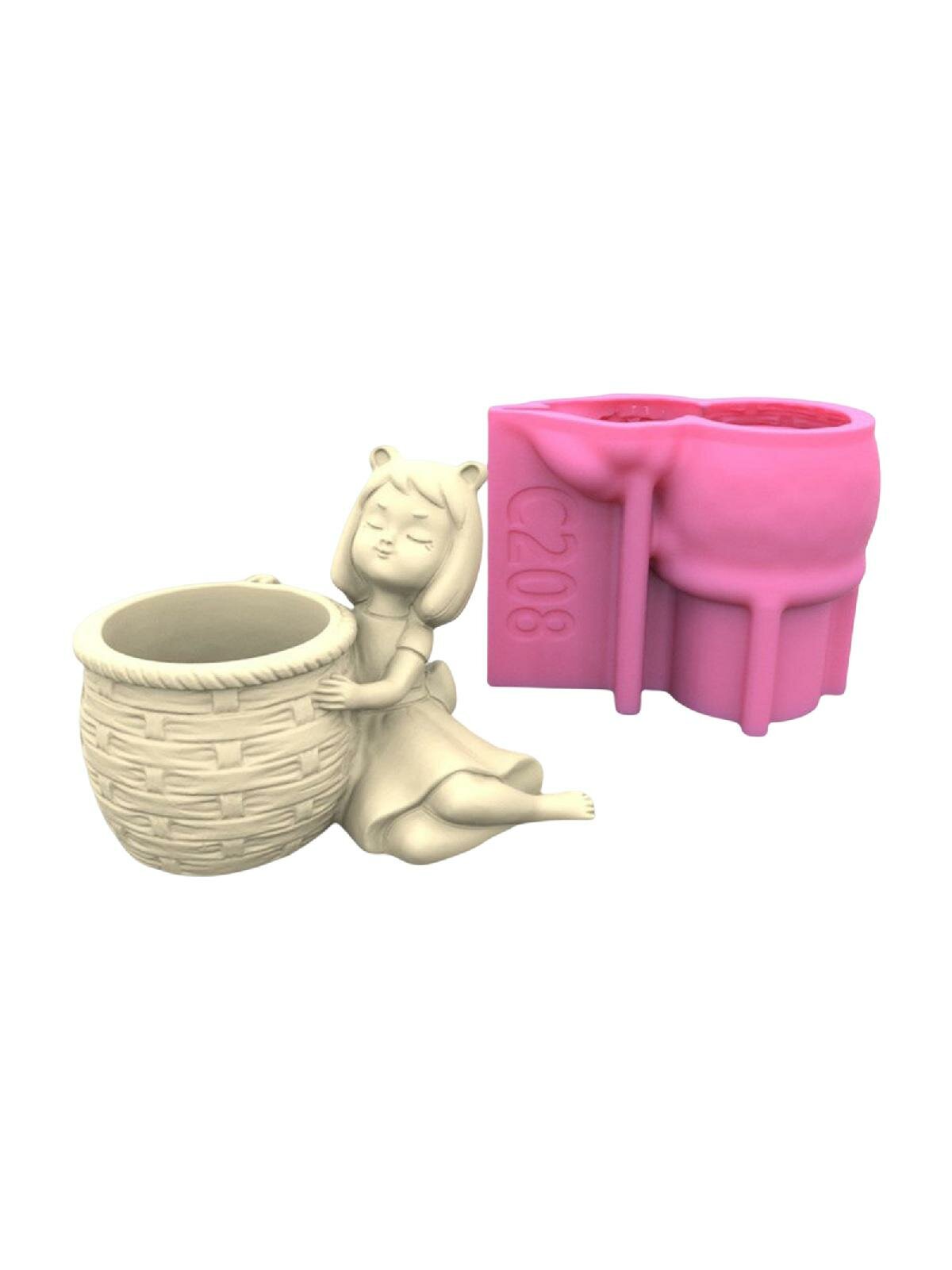 Бетон цемент гипс эпоксидная смола девушка с корзиной мясистый цветочный горшок плесень C208