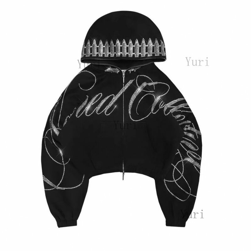 Унисекс худи с молнией в готическом стиле, с дизайном из стразов для уличной моды