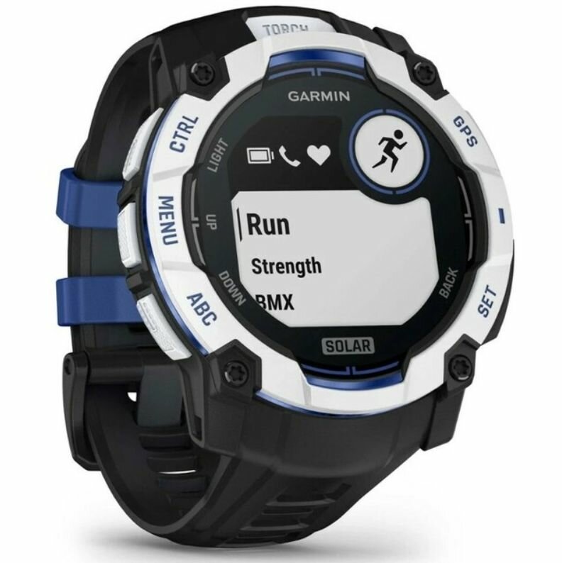 Умные часы Garmin Instinct 3 50мм Solar Whitestone with Black/Bolt Blue Silicone