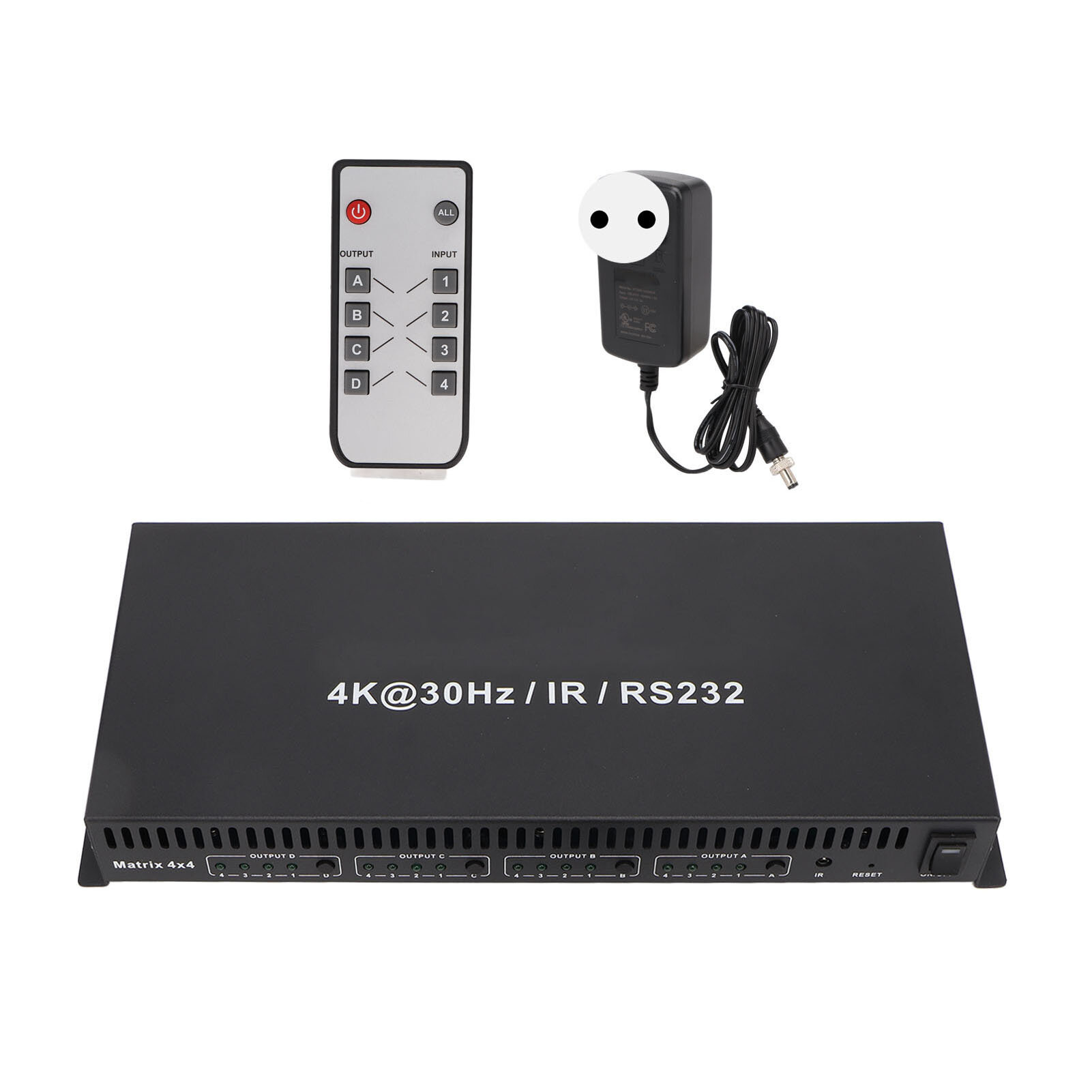 HDMI матричный коммутатор 4x4, 4K 30 Гц, управление RS232, разветвитель, вилка EU, 100-240В