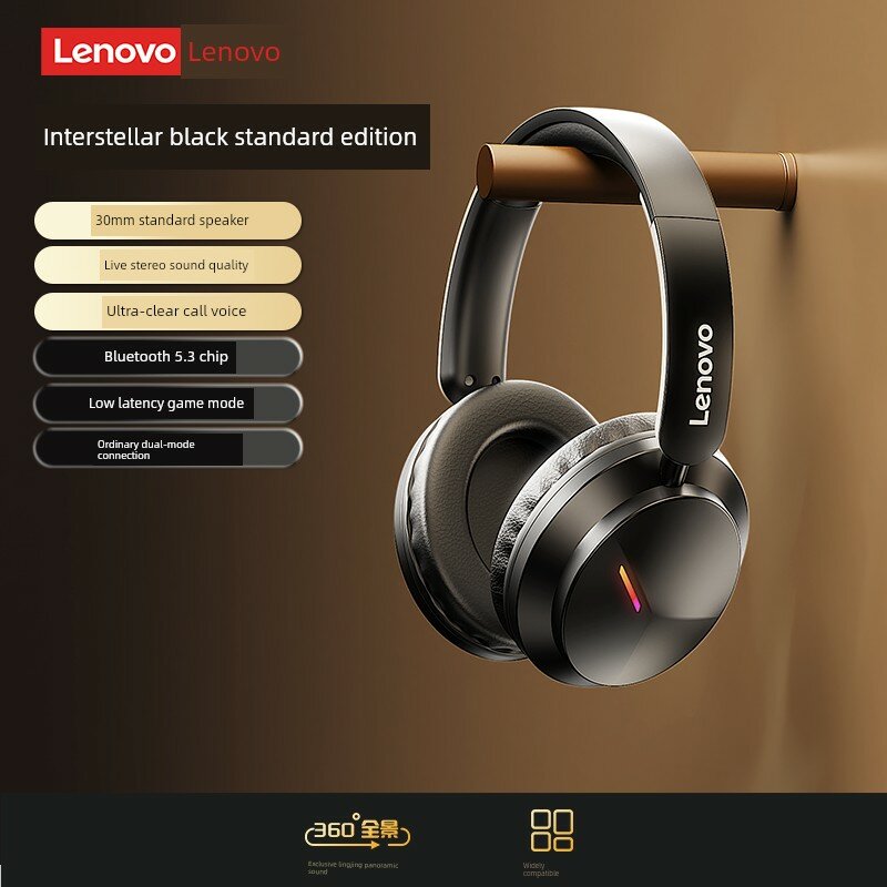 Lenovo беспроводные наушники для гейминга с шумоподавлением, стереозвук, удобная посадка, долгая автономность, черный