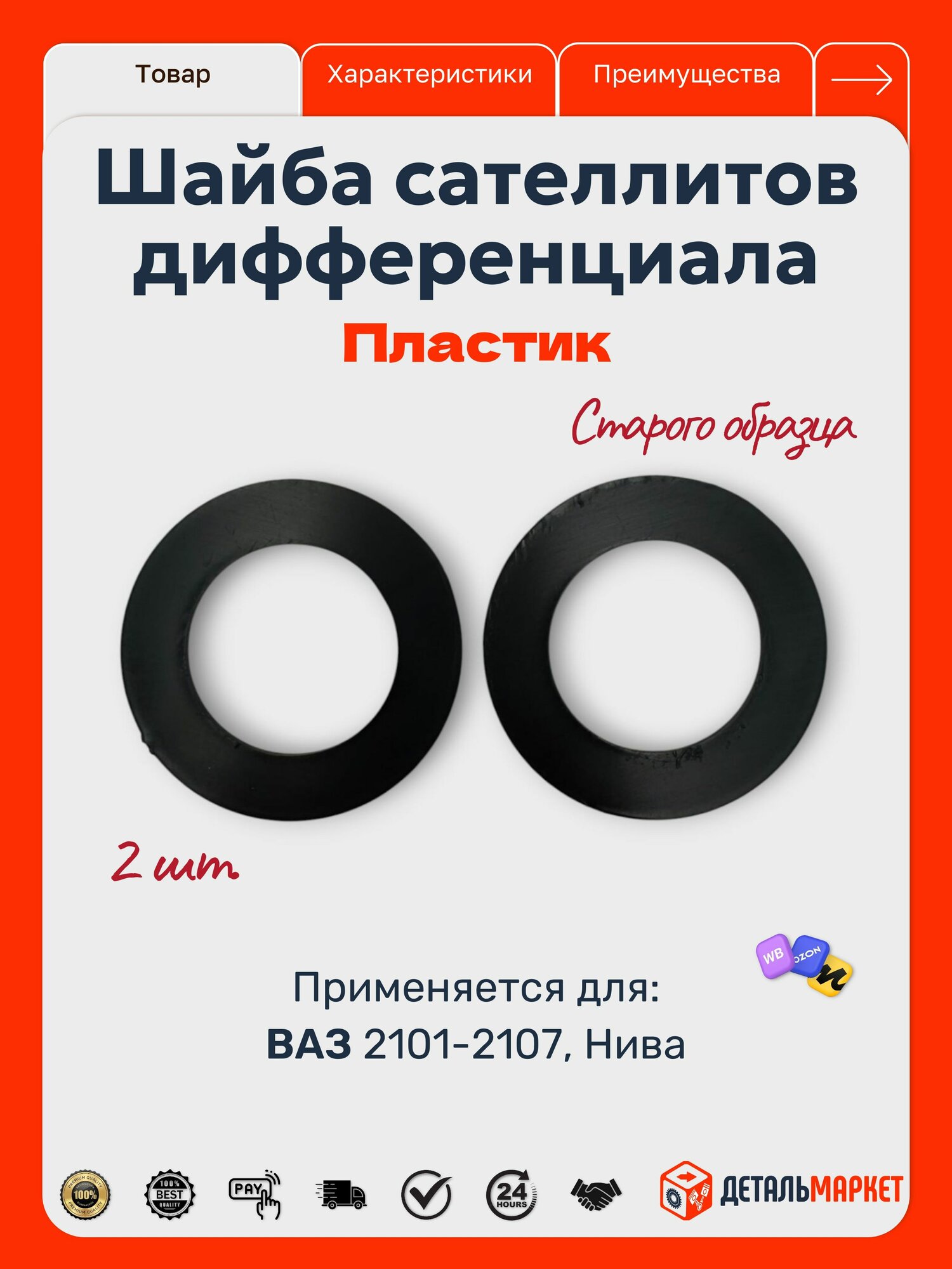 2 шт. Шайба сателлитов дифференциала для ВАЗ 2101 (2.0) (с. о) пластик