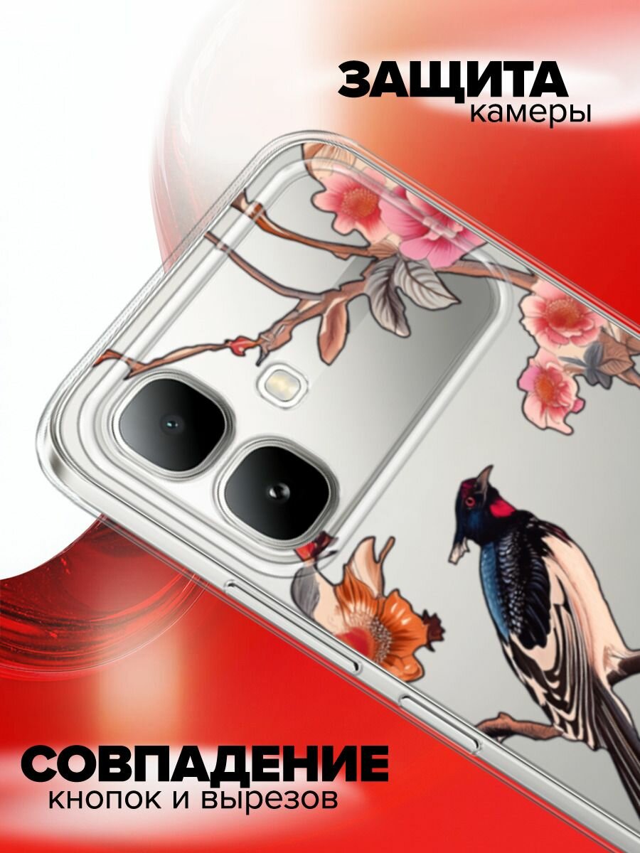 Чехол на Infinix Smart 20 / Инфиникс Смарт 20 с принтом Птицы среди цветов на ветке — фото 1