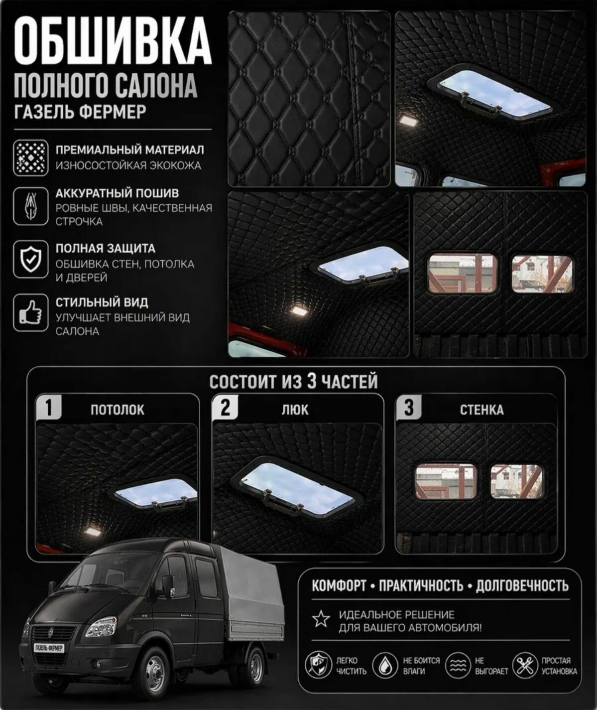 Обшивка салона Фермер, чёрный ромб