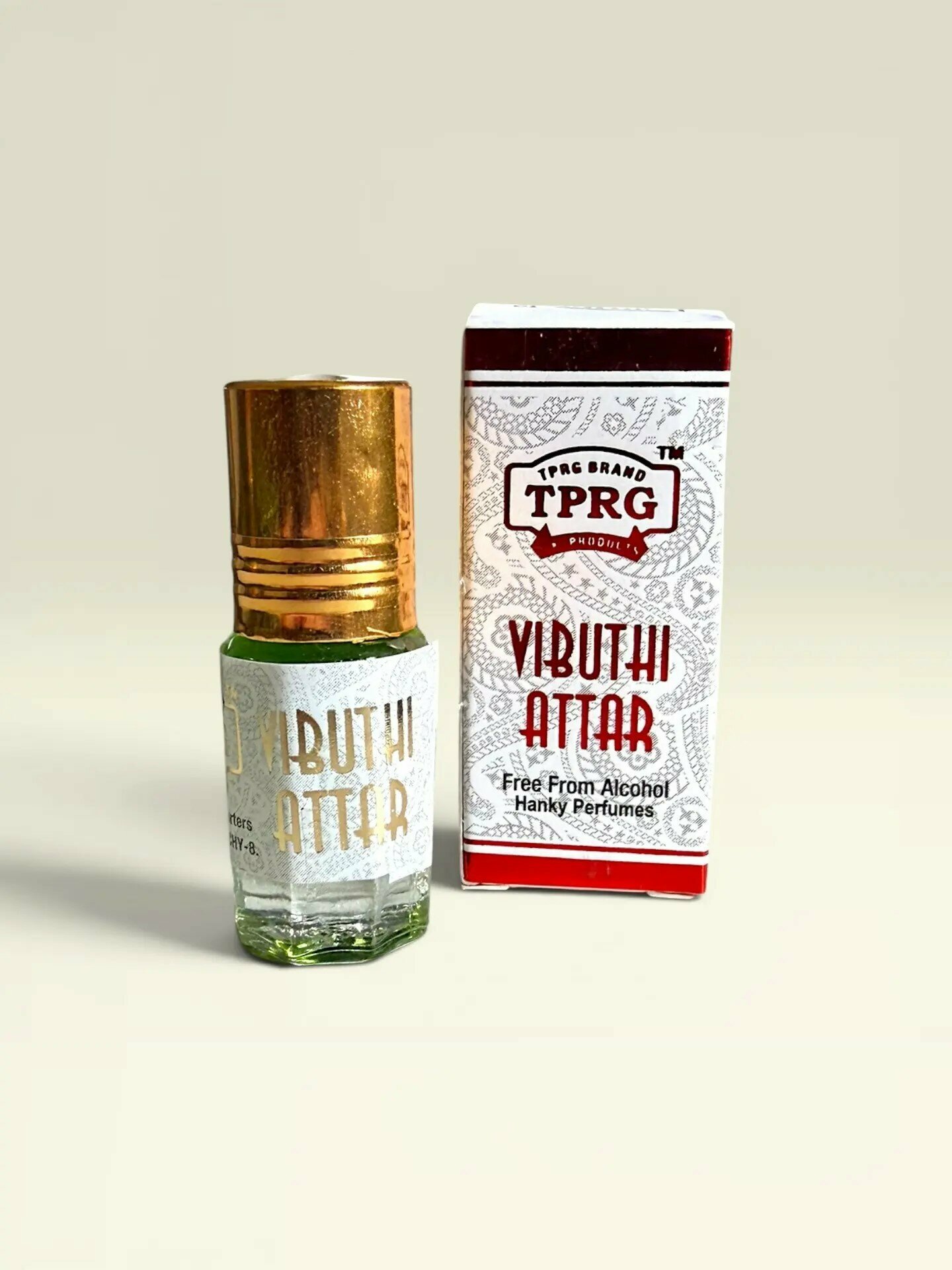 VIBHUTI Attar, Free From Alcohol, TPRG (вибхути Аттар, масляные индийские духи), ролик, 3 мл.