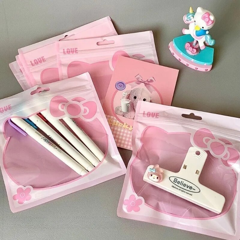 Пакеты-слайдеры Hello Kitty с застежкой Ziplock, многоразовые пластиковые пакеты для хранения продуктов, органайзеры для закусок, удобные дорожные пакеты, подарочные упаковки — фото 1