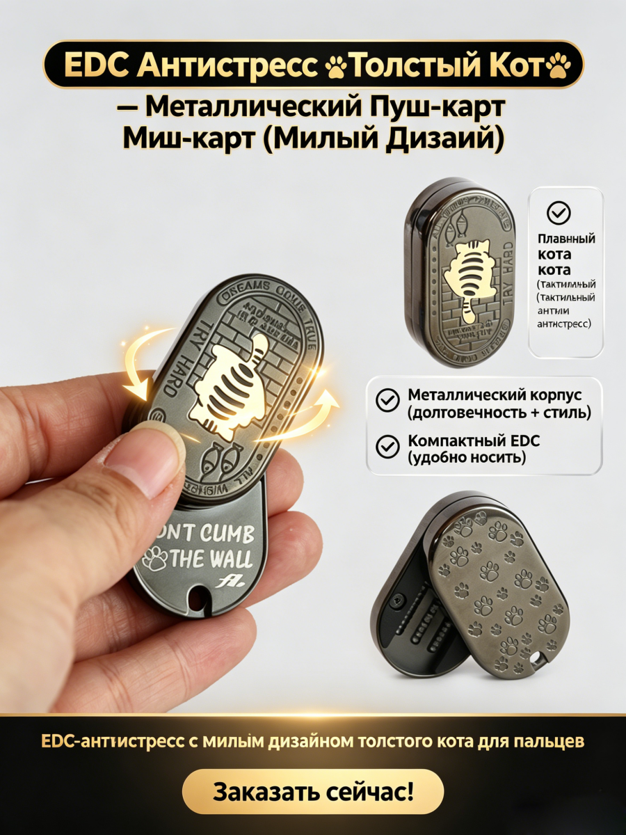 Антистресс EDC Котенок механический вращающийся разборный гаджет, компактный, металлический, милый дизайн