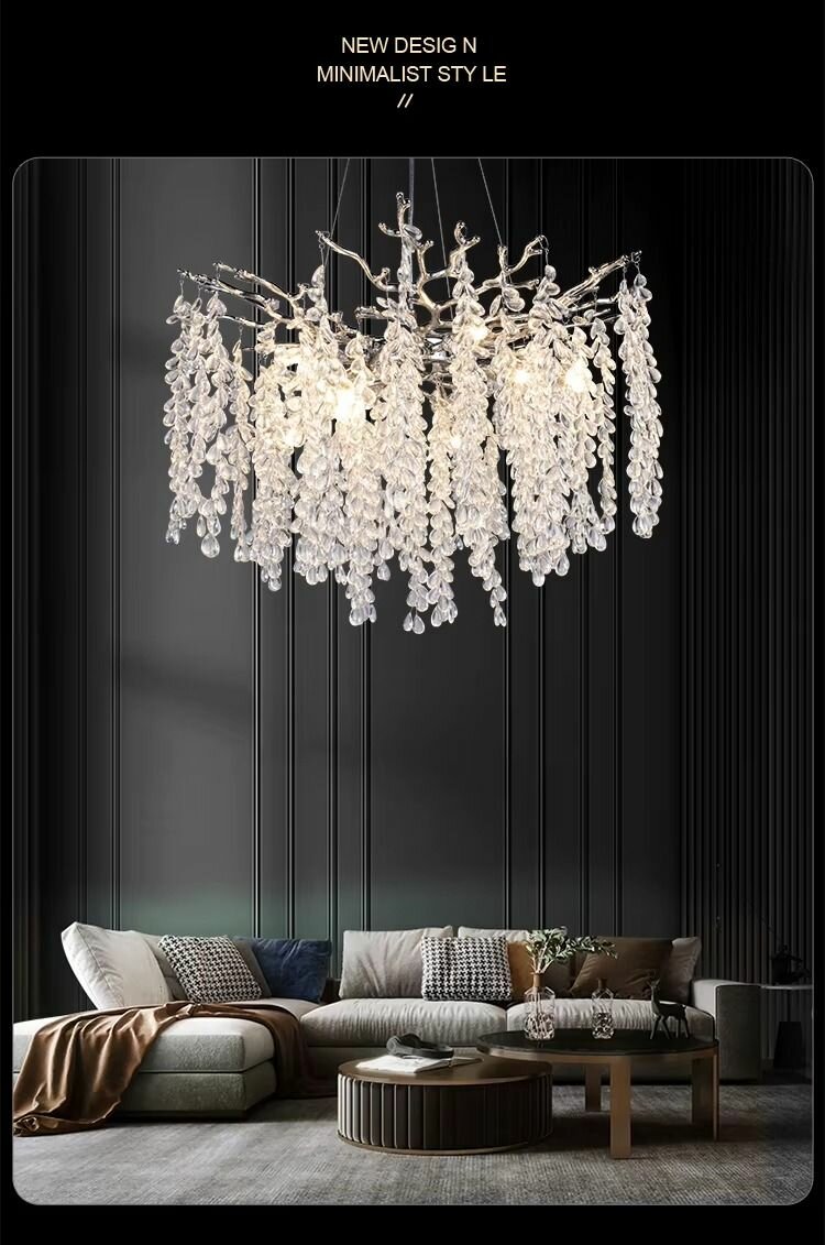 Хрустальная люстра подвесная D120cm silver 6000K