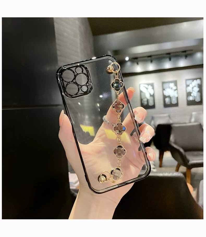 Смартфон-чехол Huawei Mate 70 Pro с черным краем и прозрачным покрытием, браслет-четверка листьев