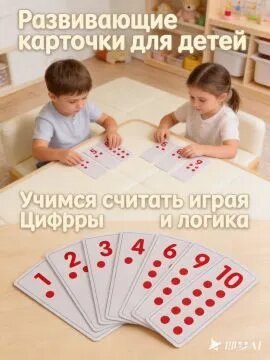 Обучающие карточки цифры 1-10 с точками для изучения счёта детям