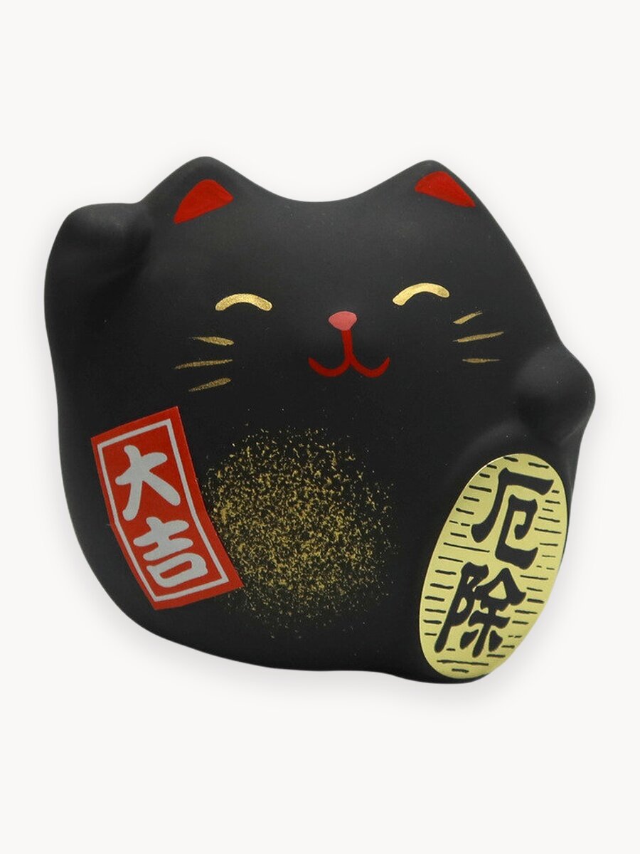 Сувенир Манэки Кот 5см, ручная работа, черный (made in Japan)