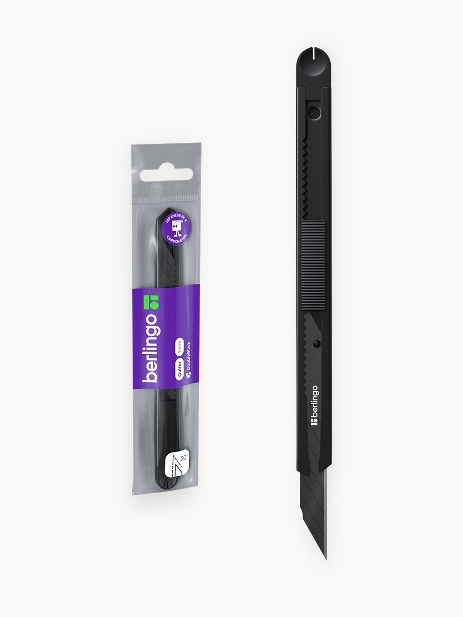 Нож канцелярский для резки бумаги Berlingo Double black, auto-lock, металличекий резак