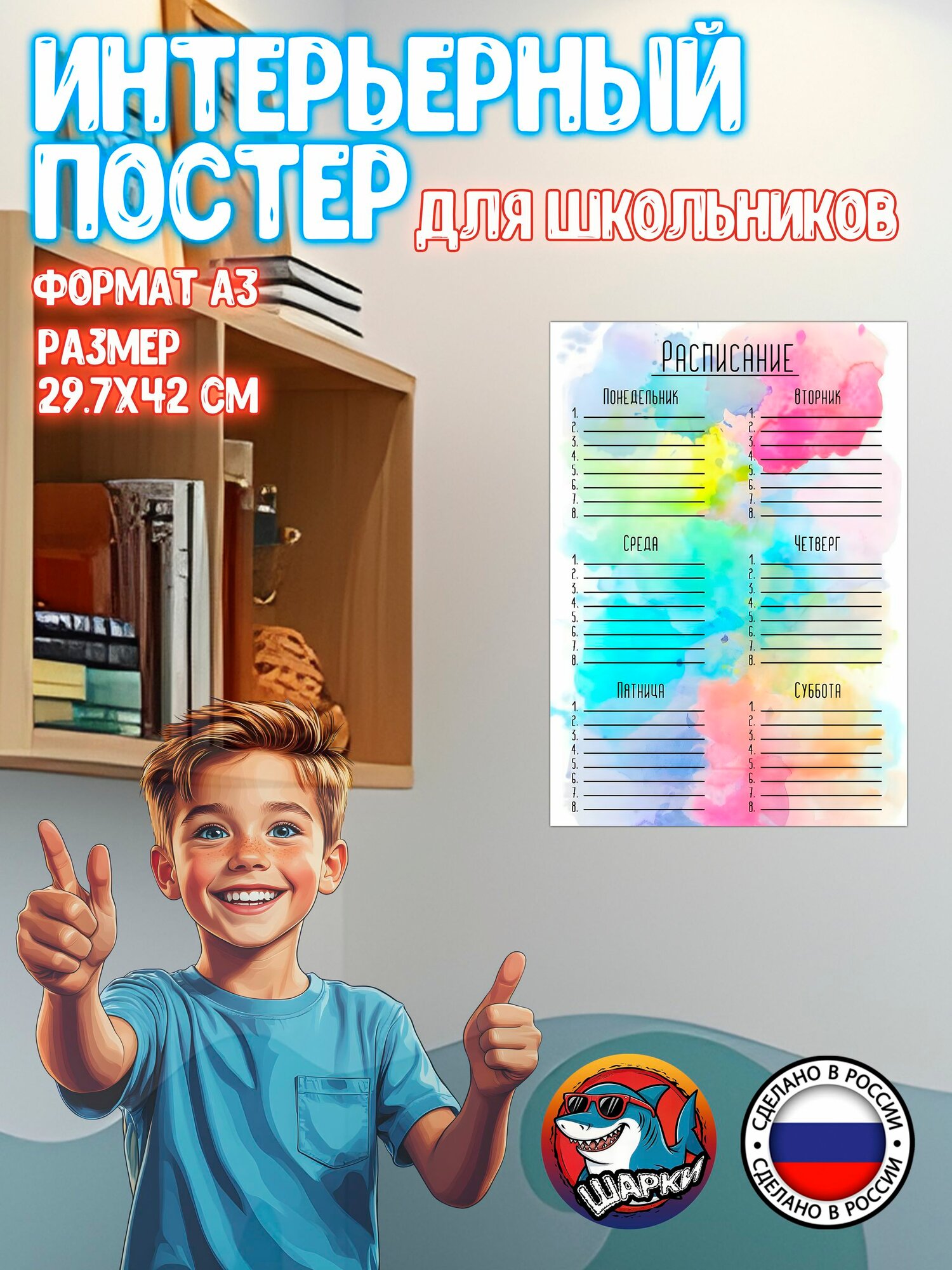 Постер интерьерный А3 для школы, расписание уроков