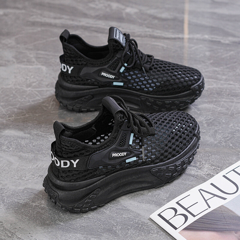 MOOCIE Женские туфли Dad Shoes 2025 года, весна-лето, новые сетчатые дышащие туфли с толстой подошвой, небольшие повседневные спортивные туфли с ажурной сеткой