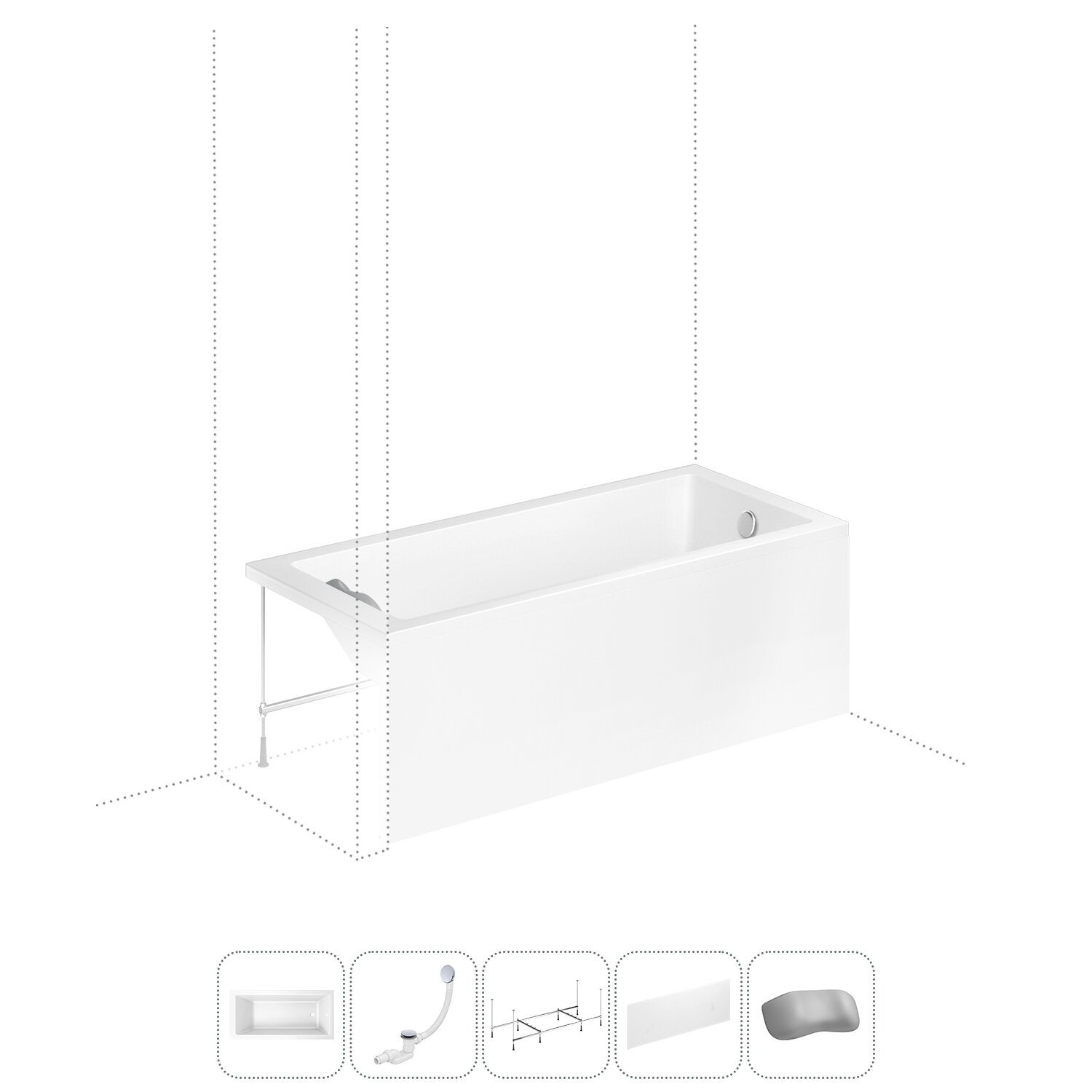 Акриловая ванна 160x80 с каркасом и экраном Lavinia Boho Catani 202011611 в наборе 5 в 1: угловая ванна акриловая 160 x 80 см (правый разворот), слив-перелив, каркас, экран, подголовник