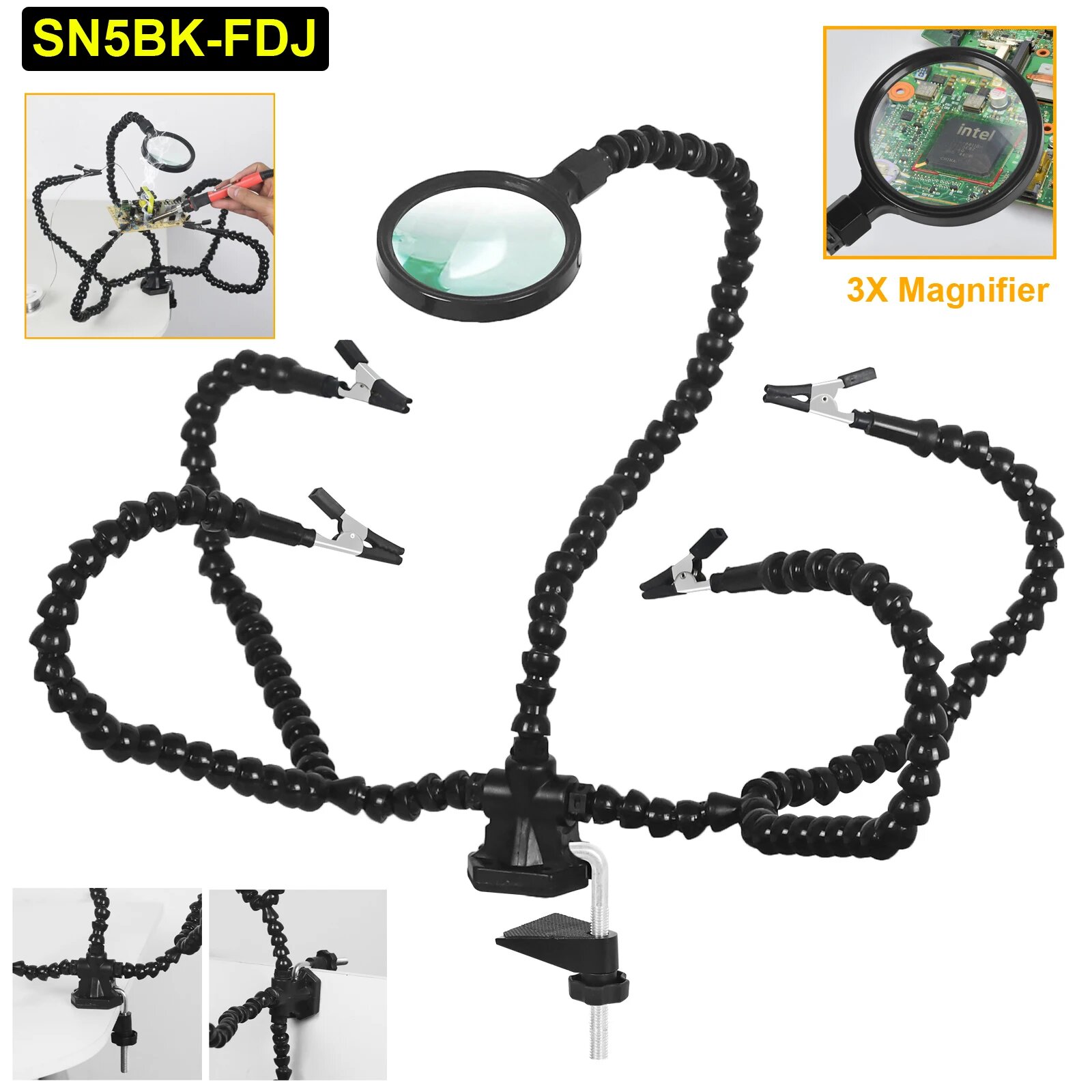Паяльные руки с лупой 3x, SN5BK-FDJ