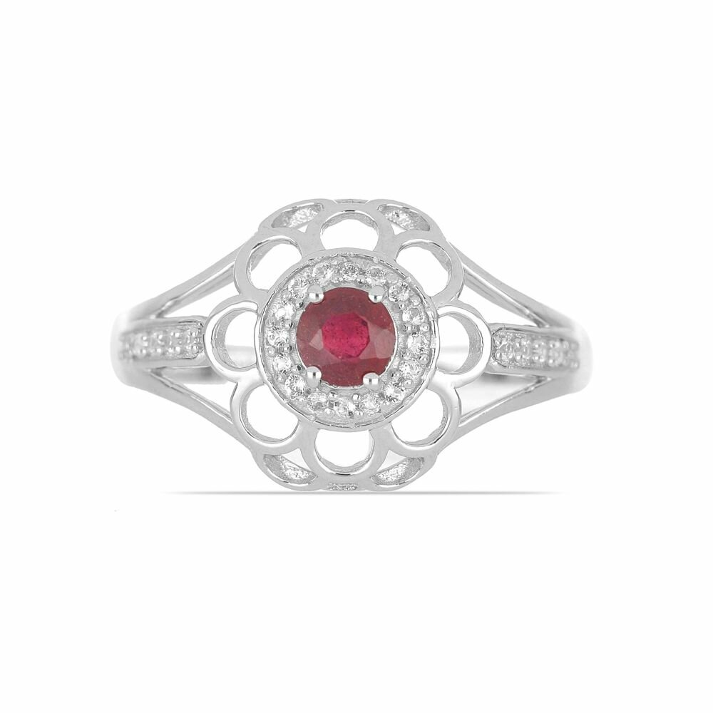 Кольцо, серебро, 925 проба, родирование, рубин, топаз