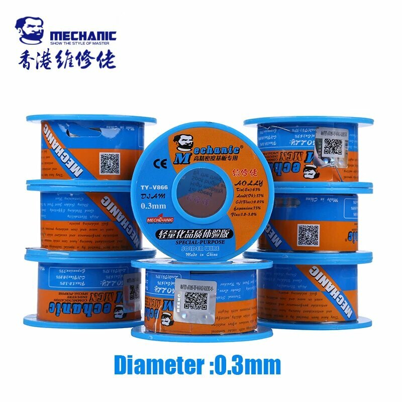 Припой с канифольным ядром Mechanic 2 шт./лот 0,3 мм, проволока для пайки с низкой температурой плавления 40 г, Оловянная проволока, инструменты для сварки и ремонта печатных плат и микросхем