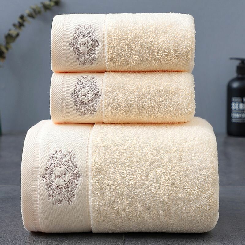 Набор полотенец для лица, рук или ног 3, Гребенной хлопок, 34x74, 70x140 см, светло-серый, 3 шт.