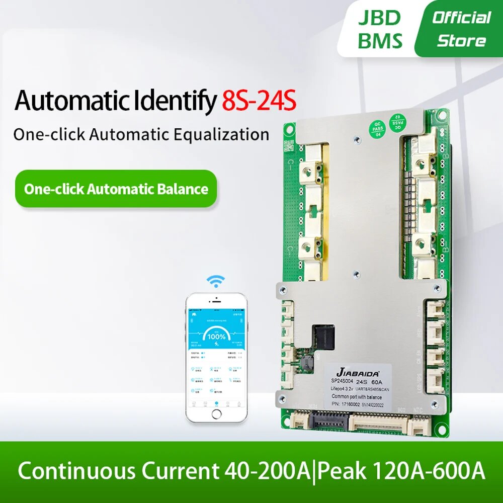 JBD Smart BMS для литий-ионных аккумуляторов 200A UART 485 CAN, LFP 8S-24S