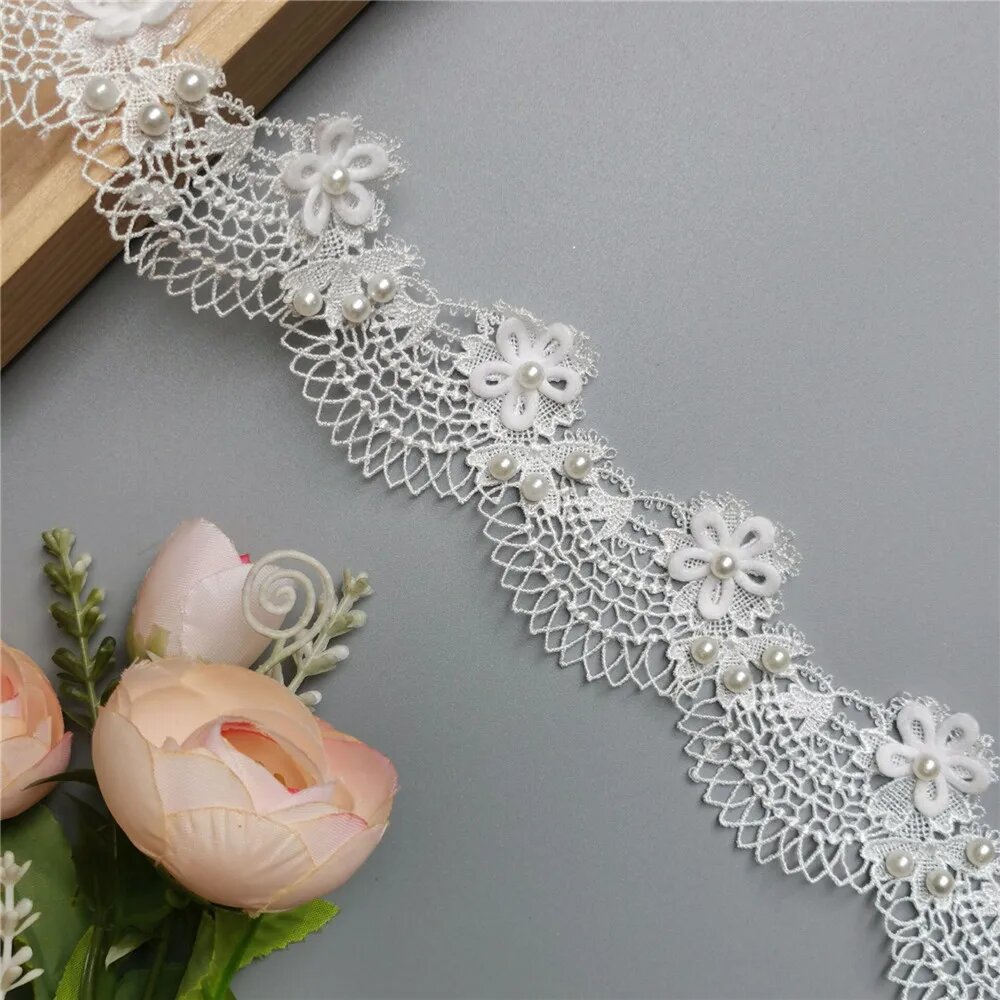 1 ярд растворимый жемчуг цветок океанские волны вышитая кружевная отделка Лента ткань лоскутное шитье товары для шитья Рукоделие украшение ручной работы