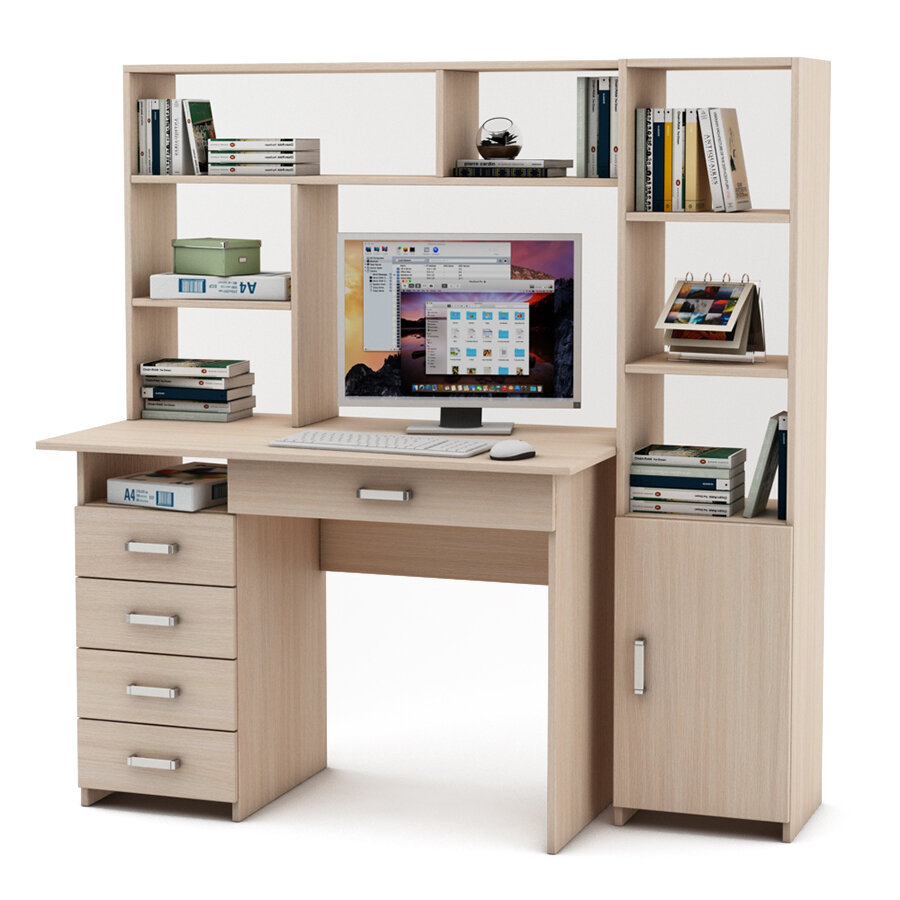 Стол письменный, компьютерный для школьника Лайт (Ньюкасл) 4Я, с надстройкой, 145х149,2х60 см, письменный стол и стеллаж
