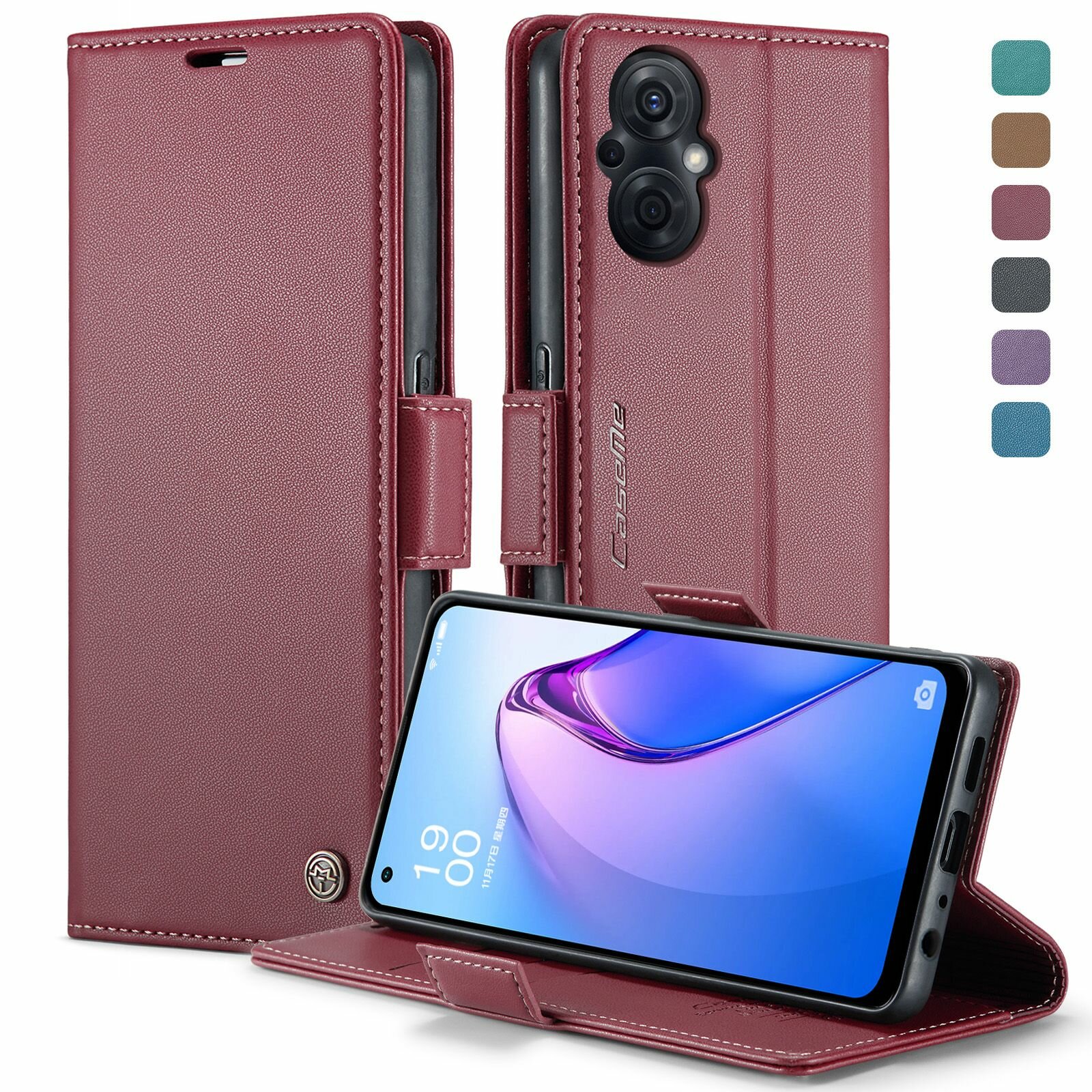 CaseMe Кожаный чехол для OPPO A96 5G / Reno7 Lite / Reno 7Z / F12 Pro 5G RFID-блокировка, магнитная застежка, держатель для карт, подставка, противоударная, новинка