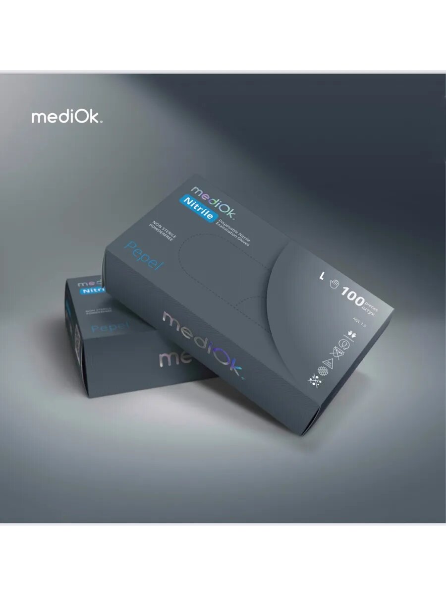 Перчатки нитриловые mediOk, cерый Pepel, размер L, Германия, 50 пар