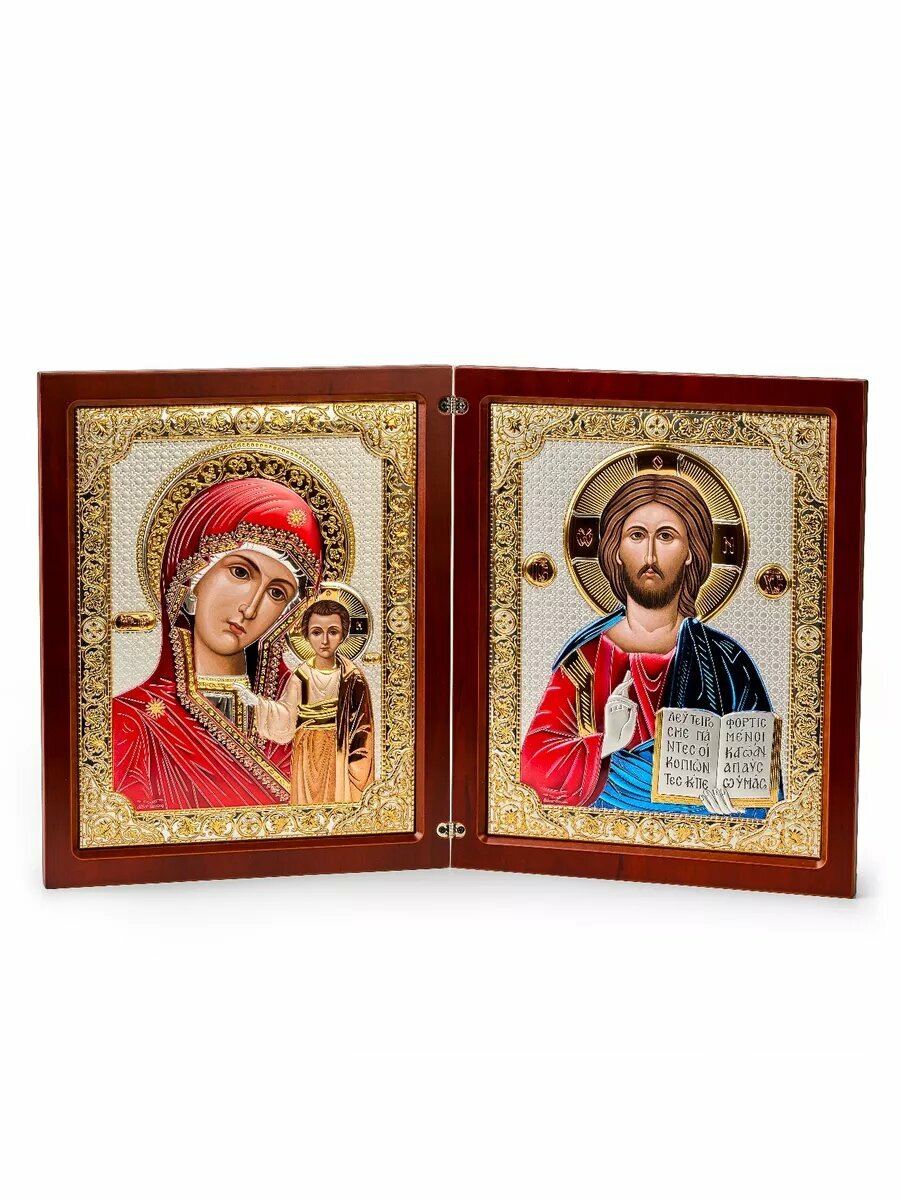 Икона серебряная, греческая складень, 260х420мм.